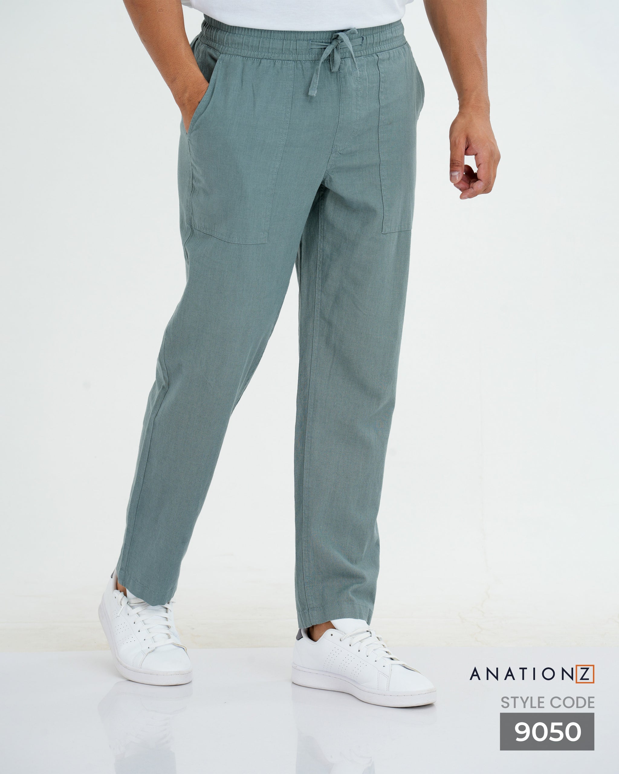 AnationZ Slate Linen Cotton Relaxed Fit Pants with Patch Pockets