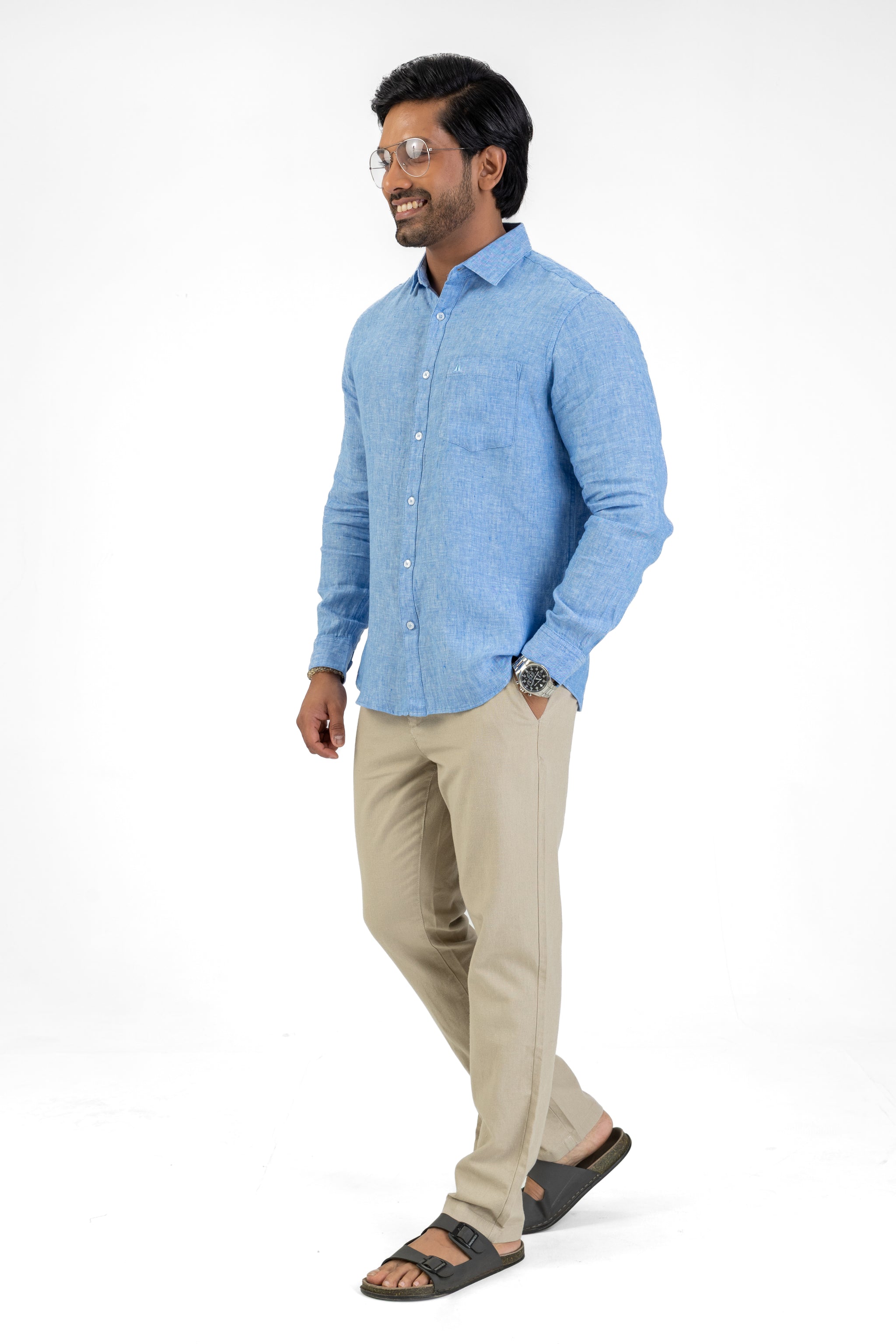 100% Linen Long Sleeve Shirt – Light Blue